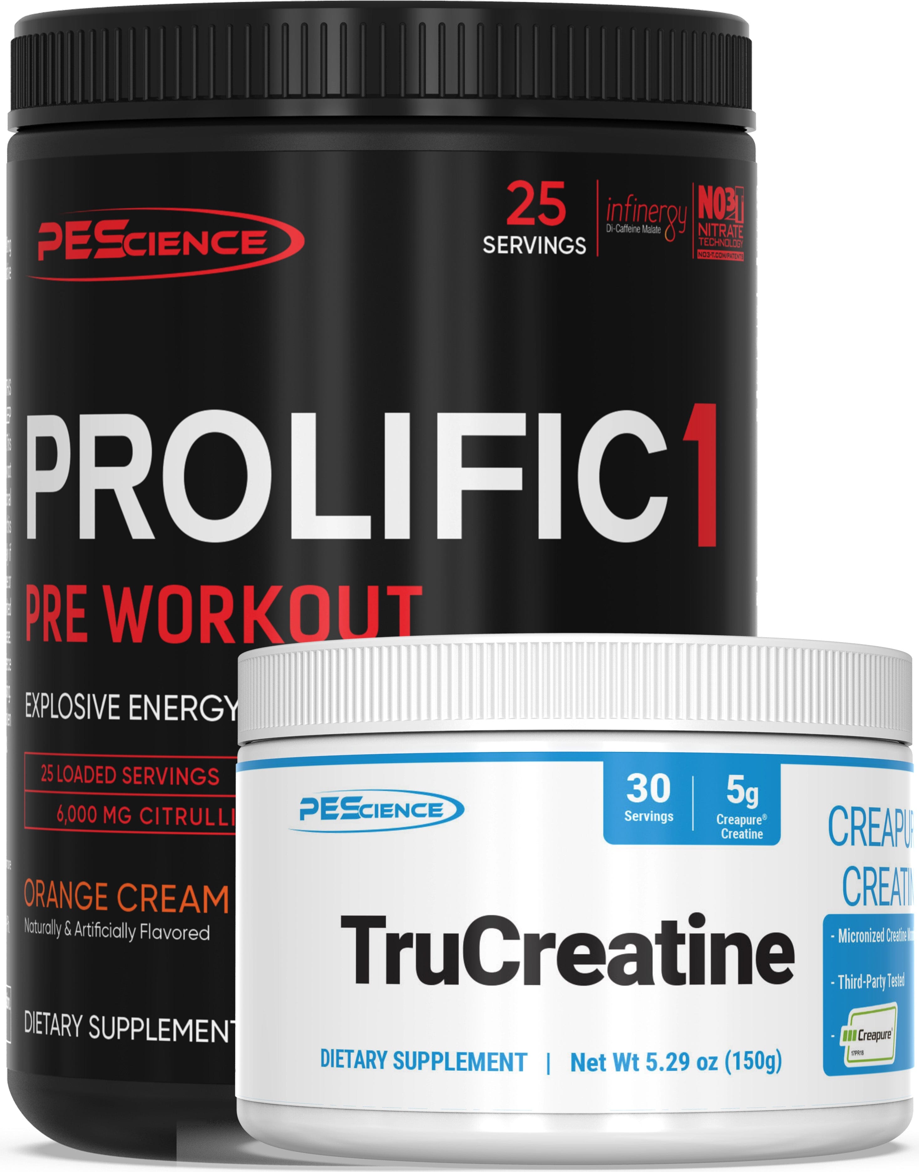 PRE + CRE Stack - Choose your pre-workout + TruCreatine, by PEScience